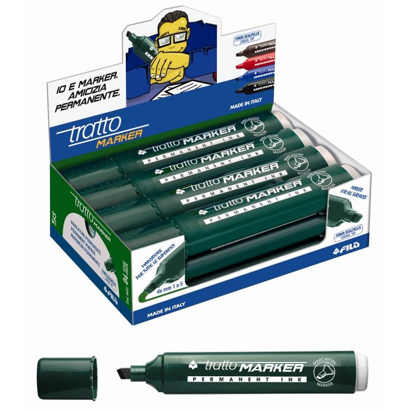 Marcatore Tratto Marker Punta a Scalpello Verde - Espositore da 12 ...