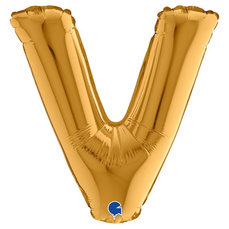 Palloncino Mylar 14'' (35cm) Lettera V Gold (Oro) di Grabo Srl